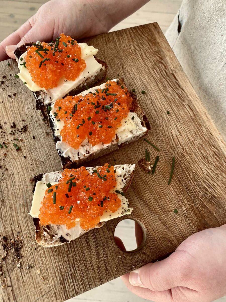 Salmon Roe Toast & Morning Buns with Citrus Butter by Gabriella Skog