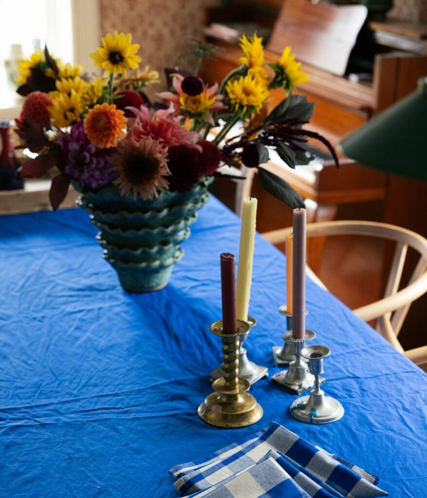 Cobalt blue tablecloth in organic cotton