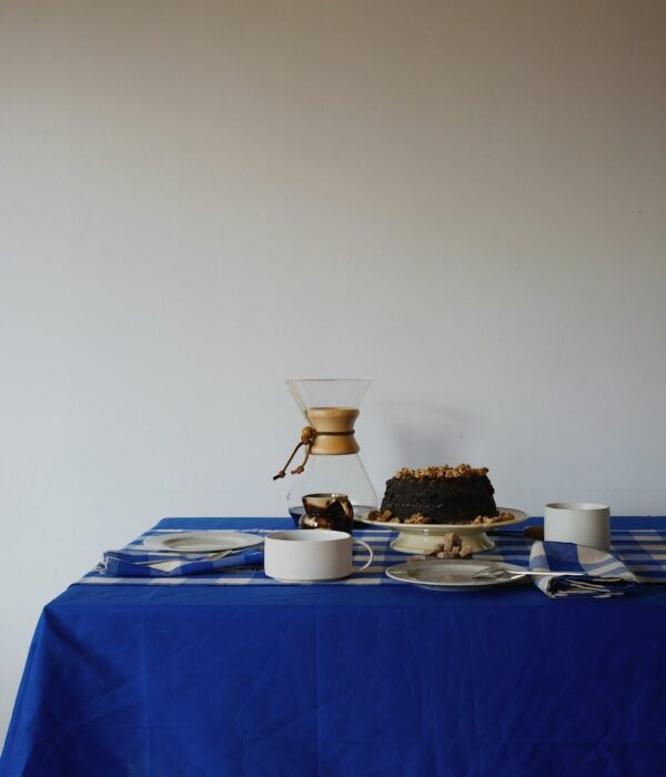 Cobalt blue tablecloth in organic cotton