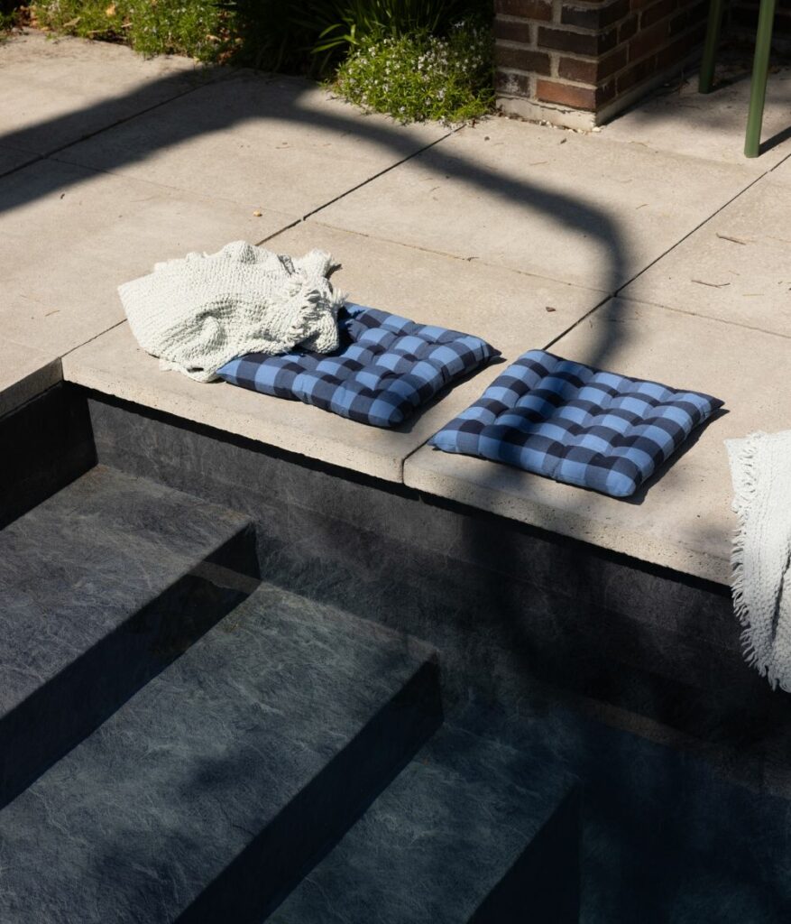 Blue checked seat cushion